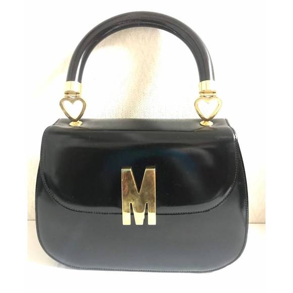 Moschino | Bags | Moschino Vintage Black Patent Enamel Kelly Style ...